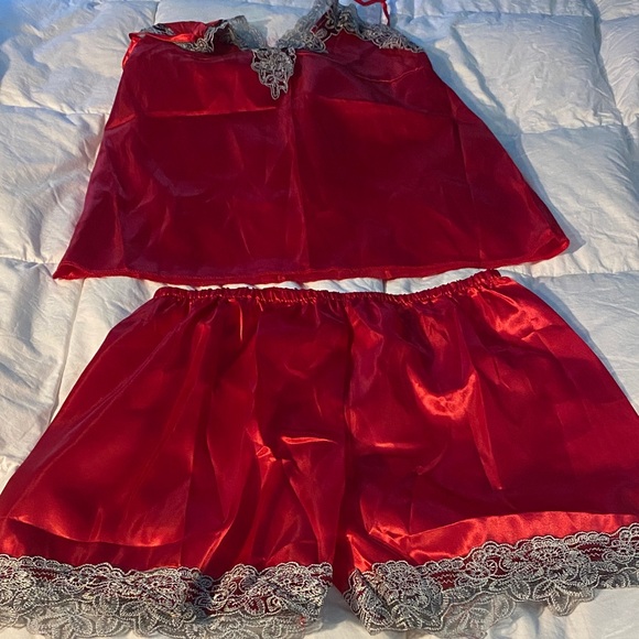 Intimates & Sleepwear | Elegant Red Lace Trim Sleepwear Set | Poshmark